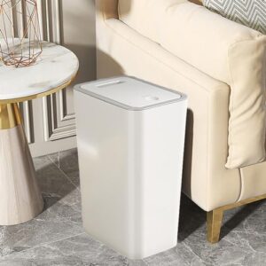 ABWOO Bathroom Trash Can with Press Lid, Small Garbage Can for Bedroom, Covered Slender Plastic Garbage Bin, Push Top Lid White Small Waste Bin for Restroom 2.8 Gallon