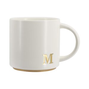 collective home - monogram ceramic mugs, 15 oz golden initial coffee cups, elegant capital alphabet tea mugs, elegant personalized mug with gift box, luxurious cups for office and home (m)