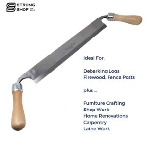 StrongShop 10-in Bark Peeler Straight Drawknife for Woodworking, Carpentry, Log Shaving, Building Furniture and More. Sharp Long Lasting Blade, Ergonomic Comfort Wood Handles., Stainless Steel