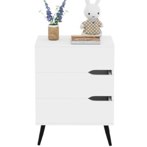 Aenuert Nightstand,White End Table with Three Drawers, Modern Bedside Table,Closet Organizer,Night Table Organizer Storage for Bedroom, Hallway, Entryway, Closets,Small Spaces