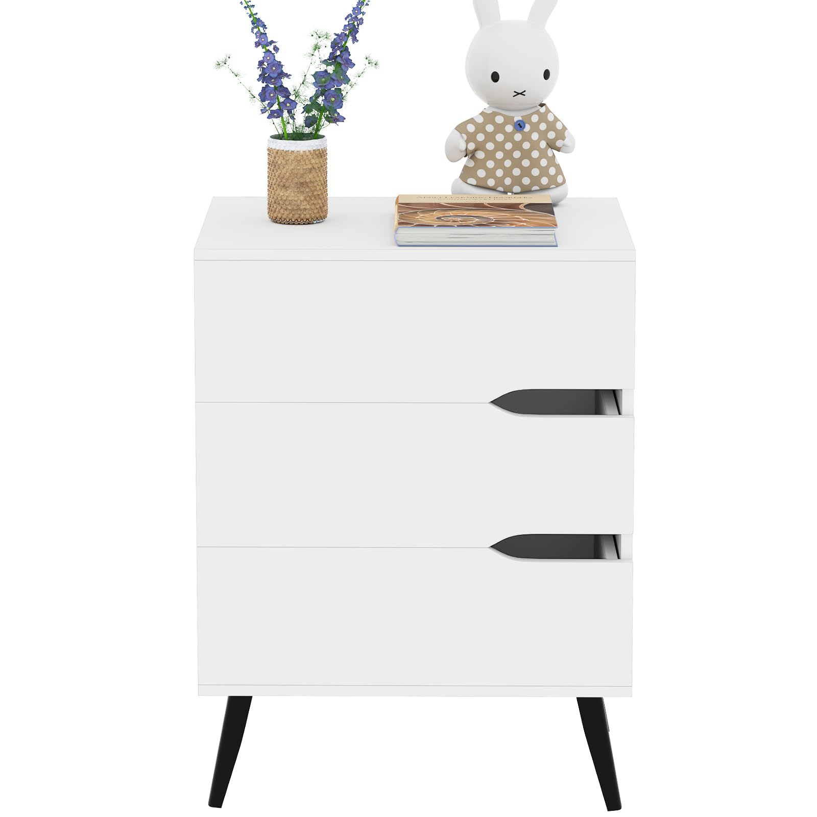 Aenuert Nightstand,White End Table with Three Drawers, Modern Bedside Table,Closet Organizer,Night Table Organizer Storage for Bedroom, Hallway, Entryway, Closets,Small Spaces