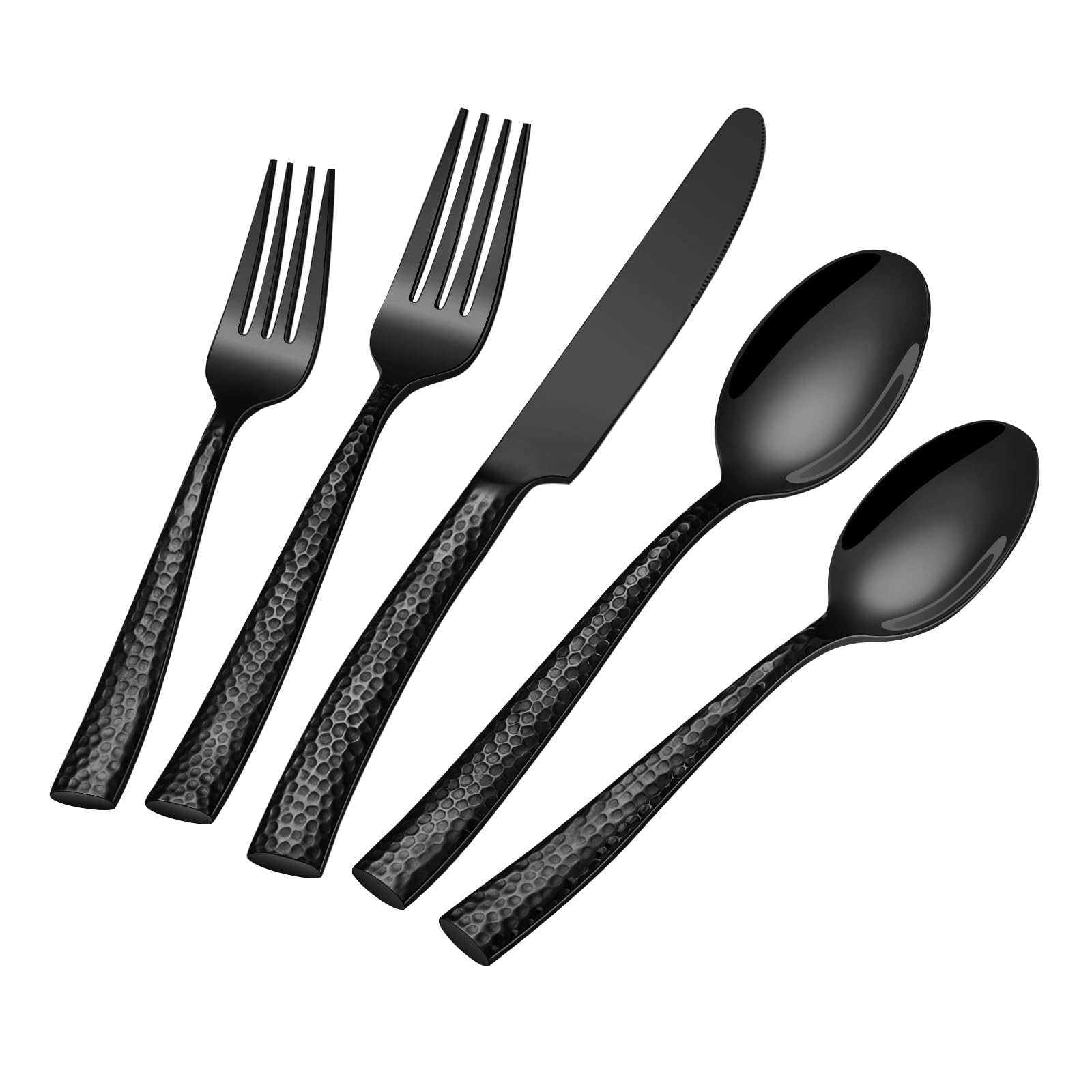 Black Hammered Silverware Set,40-Piece Stainless Steel Heavy Duty Flatware Set for 8,Food-Grade Tableware Cutlery Set, Mirror Utensil Sets for Home Restaurant