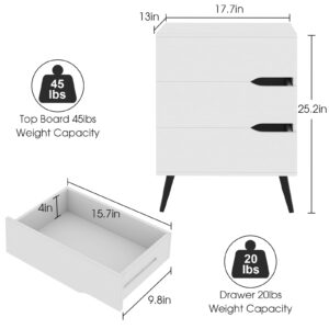 Aenuert Nightstand,White End Table with Three Drawers, Modern Bedside Table,Closet Organizer,Night Table Organizer Storage for Bedroom, Hallway, Entryway, Closets,Small Spaces