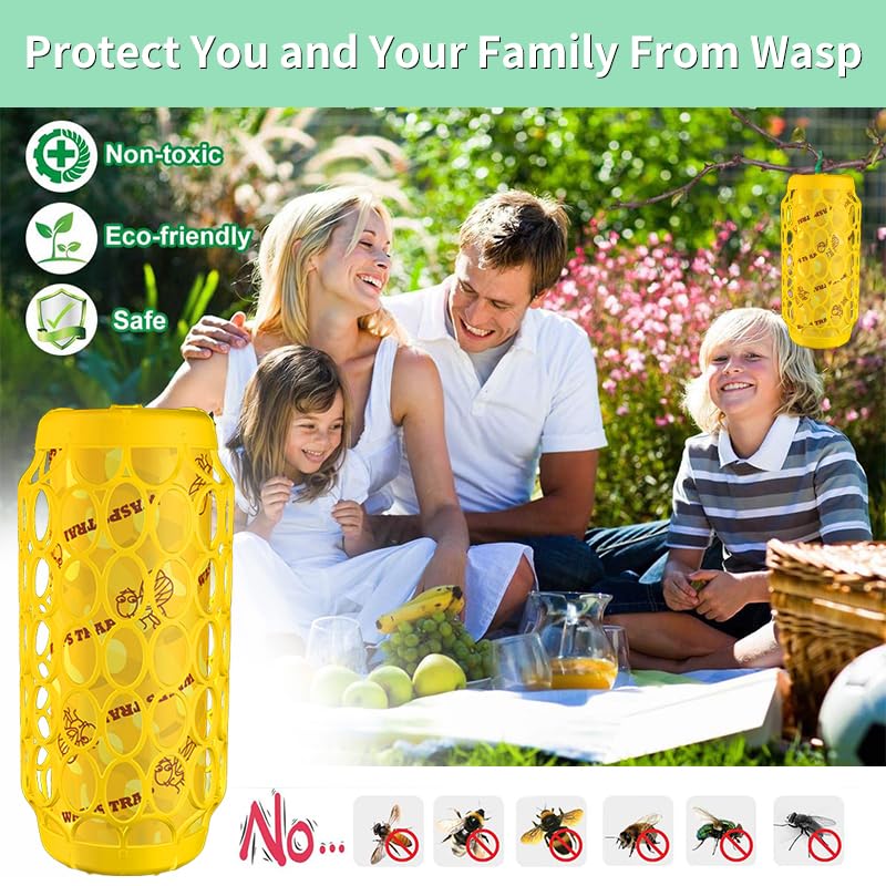 Wasp Trap Carpenter Bee Trap 2 PCS & Replaceable Sticky Boards 4 PCS & Hanging Strings 2 PCS | Repellent Wasp Trap Hanging for Yellow Jacket Wasp Killer Catcher | Reusable & Durable Bee Catcher