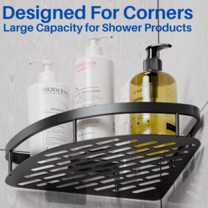 FERROFASIL Corner Shower Caddy 2 Pack, Adhesive Shower Organizer for Bathroom Storage, No Drilling Rustproof Shelves for Bathroom Organization, Matte Black Lightweight and Durable