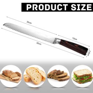 YSYONM Bread Knife 8 Inch Serrated Bread Knives Stainless Steel Sharp Edge Bread Slicing Knife for Cutting Crusty Bread, Pastry, Cake & Homemade Bread