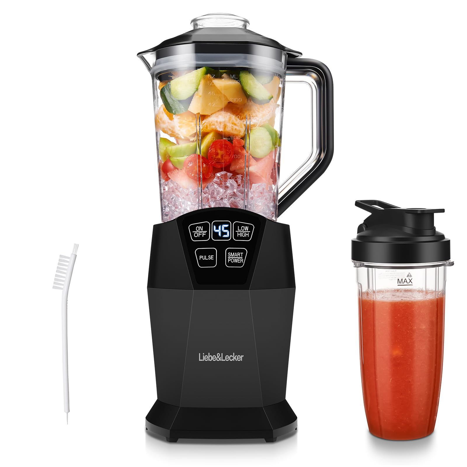 Kitchen Blender with 50 OZ Pitcher and 1 PCS 28 OZ Portable Cups,Liebe & Lecker Countertop Blenders with 1200W for Frozen Drinks, Shakes, Smoothies & Sauces