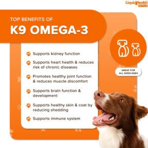 Liquid Health Pets K9 Omega 3 Fish Oil for Dogs - Liquid Omega 3 for Dogs with EPA + DPA + DHA, Dog Shedding Suplement May Reduce Itching and Support Joint, Immunity, Brain & Heart Health (3pack)