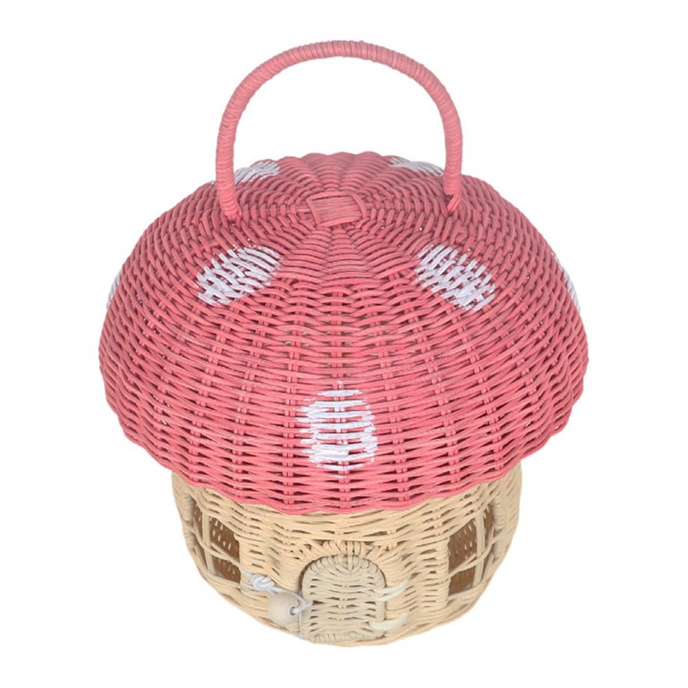 Soaying Handmade Rattan Mushroom-Shaped Storage Basket- Cute Handmade Handcrafted Decoration Artwork Rattan, Easy to Use