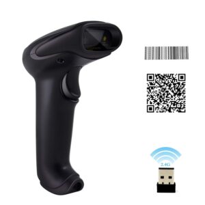 Alacrity 1D 2D Wireless Barcode Scanner with Stand Handheld & Handsfree QR Wired & Wireless 2 in 1 Inventory Bar Code Reader with 1800mA*H Rechargeable Battery 98ft Wireless Transmission Distance