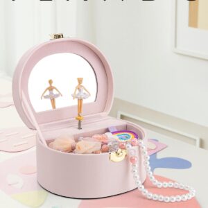 Vlando Musical Jewelry Box for Girls, Small Kid Music Box with Ballerina for Birthday Bedroom Decor, Gifts for Girls Kids - Light Pink