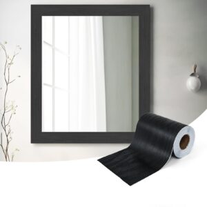 longking premium 10m black wood grain peel and stick mirror border wall decal: waterproof pvc wallpaper sticker for kitchen & bathroom, 393x4.2 in