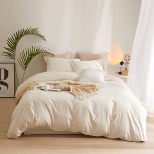 cream white duvet cover king size soft washed microfiber ivory duvet cover with zipper closure boho 3 pieces bedding set off white comforter cover 1 cream duvet cover 104”x90” with 2 pillowcases