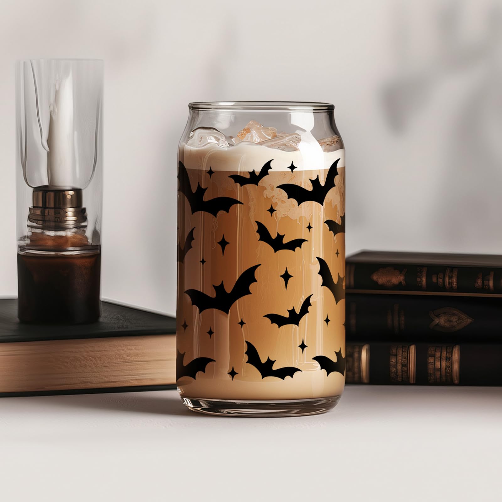 Fairy's Gift Halloween Bats Cup, Halloween Spooky Gifts, Gothic Bat Glass Cup, Cute 16 oz Iced Coffee Cup, Halloween Party, Boo Basket Stuffers, Bat Themed, Halloween Gifts for Women Men Bat Lover