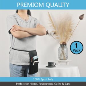 tsmyp Hip pouch apron Black Waitress Waiter Server Short Aprons Kitchen apron,Two front and two back pockets (hip pouch apron, 1)