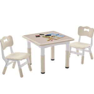 cufun kids table and 2 chairs set, height adjustable toddler table and chair set for age 3-8, 23.6''lx23.6''w graffiti desktop, non-slip legs, kids play table for daycare, classroom, home