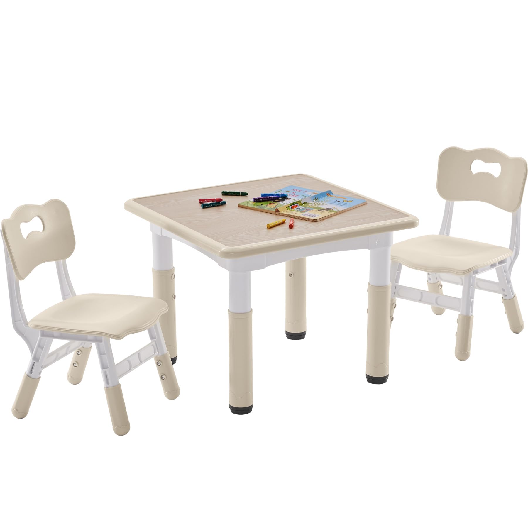 CuFun Kids Table and 2 Chairs Set, Height Adjustable Toddler Table and Chair Set for Age 3-8, 23.6''Lx23.6''W Graffiti Desktop, Non-Slip Legs, Kids Play Table for Daycare, Classroom, Home