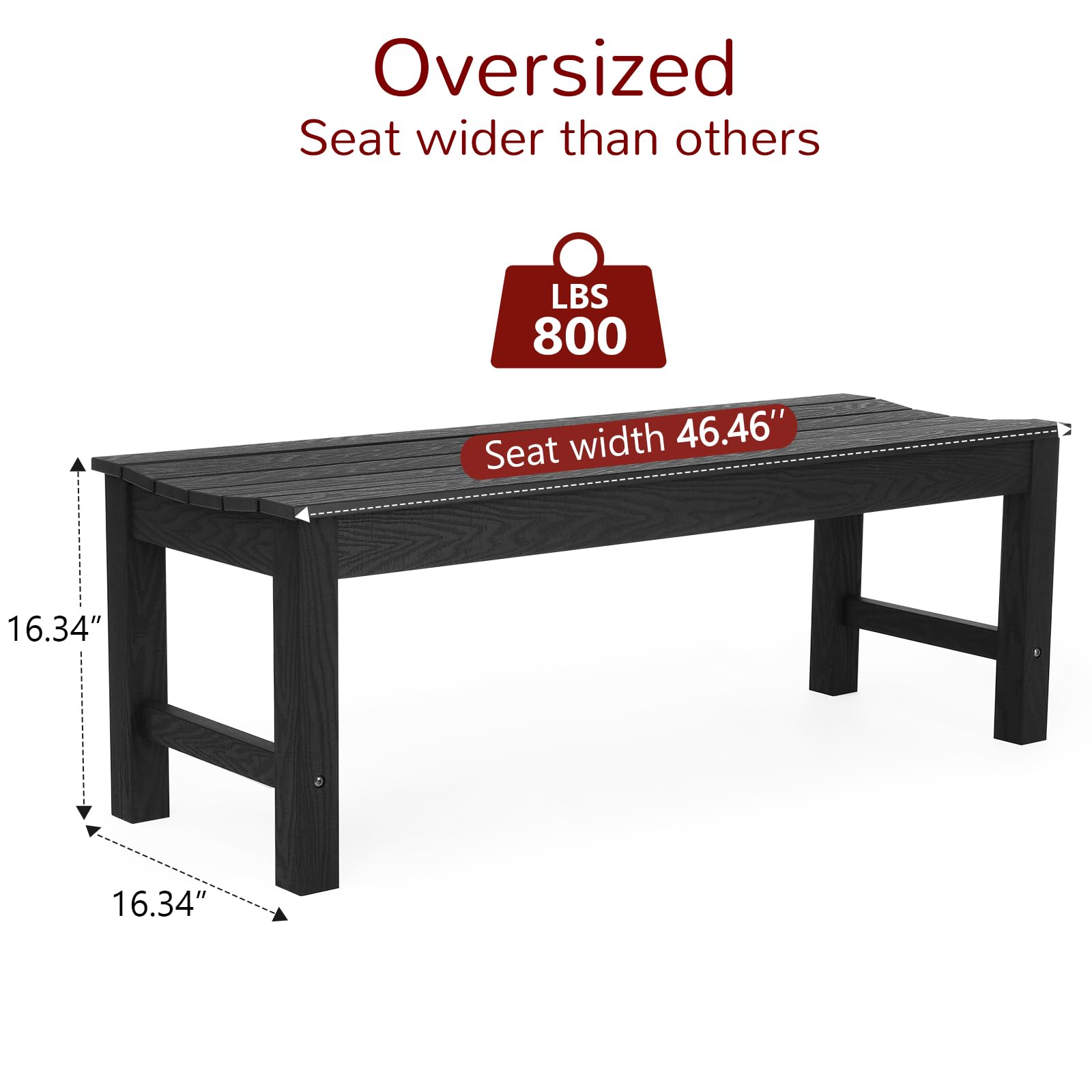 Stoog Outdoor Bench, 2-Person Patio Backless Bench, All-Weather HIPS Garden Bench, Never Rot or Fade, for Backyard, Porch, Patio, Deck, and Entryway, Black