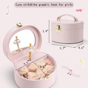 Vlando Musical Jewelry Box for Girls, Small Kid Music Box with Ballerina for Birthday Bedroom Decor, Gifts for Girls Kids - Light Pink