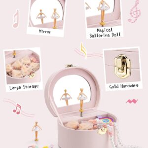 Vlando Musical Jewelry Box for Girls, Small Kid Music Box with Ballerina for Birthday Bedroom Decor, Gifts for Girls Kids - Light Pink