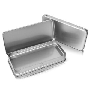 3 Pack Metal Tin Box with Lid, Metal Rectangular Tins With Hinged Lid, Portable Storage Box Containers, for Storage Drawing Pin Candies Jewelry Crafts (7.7 x 3.6 x 0.8 Inches)