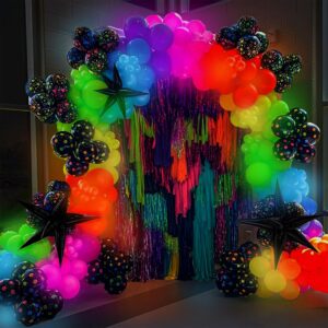 165pcs uv neon balloon arch garland kit for glow in the dark party decorations,uv black light luminous fluorescent rainbow balloons for let's glow birthday wedding back to 80s 90s disco party decor