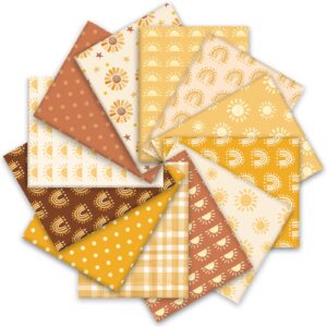 jarthenaamcs 12pcs boho sunshine cotton fabric bundles yellow boho sun rainbow dot fat quarters decorative quilting patchwork for diy craft home party decor, 18 x 22 inch