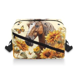 Goronwyfloyd Horse Butterfly and Sunflower Yarn Bag Yarn Holder for Crochet Accessories Yarn Storage Bag for Crocheting Portable and Sturdy