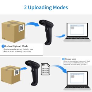 Alacrity 1D 2D Wireless Barcode Scanner with Stand Handheld & Handsfree QR Wired & Wireless 2 in 1 Inventory Bar Code Reader with 1800mA*H Rechargeable Battery 98ft Wireless Transmission Distance