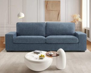 easeland 88" chenille sofa couch, 3 seater loveseat for living room, lounge sofa for bedroom with removable back and seat cushions, modern deep seat comfy couch with solid wood legs and armrest(blue)