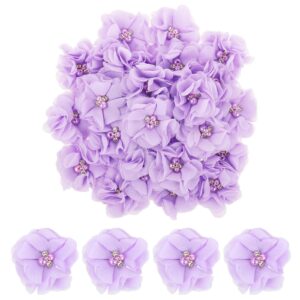 30 pieces fabric flowers for crafts, purple rhinestone pearl chiffon applique patches lace sewing small floral applique for clothing, wedding ornament, graduation headbands flower, party decoration