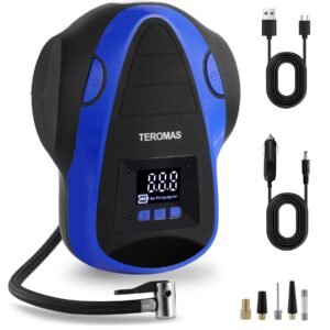 teromas tire inflator portable air compressor, cordless air pump for car tires and other inflatables, rechargeable digital electric tire pump with pressure gauge