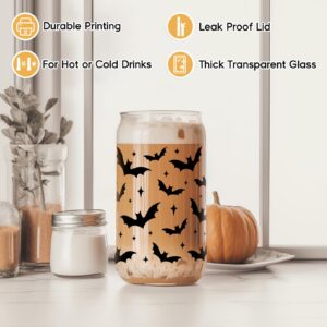 Fairy's Gift Halloween Bats Cup, Halloween Spooky Gifts, Gothic Bat Glass Cup, Cute 16 oz Iced Coffee Cup, Halloween Party, Boo Basket Stuffers, Bat Themed, Halloween Gifts for Women Men Bat Lover