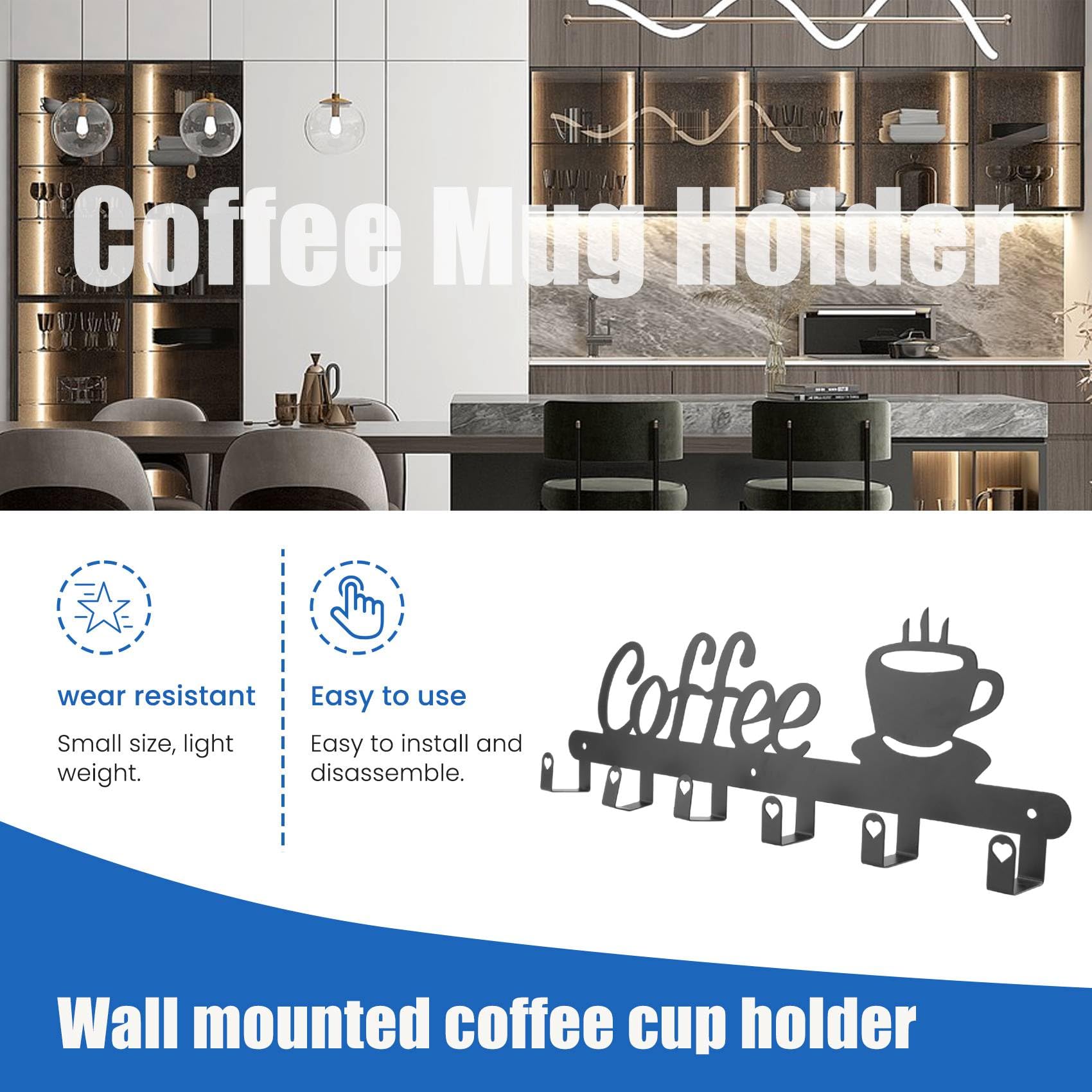 Soaying Coffee Mug Holder Wall Mounted,Coffee Bar Decor Sign,Coffee Cup Rack Holds,Coffee Sign Mug Hanger,Coffee Mug Rack