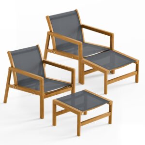 devoko patio furniture set 4 piece outdoor conversation set acacia wood and textile chairs with footstool for patio, lawn, garden, poolside