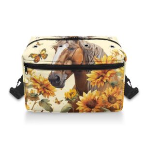 Goronwyfloyd Horse Butterfly and Sunflower Yarn Bag Yarn Holder for Crochet Accessories Yarn Storage Bag for Crocheting Portable and Sturdy