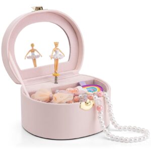 vlando musical jewelry box for girls, small kid music box with ballerina for birthday bedroom decor, gifts for girls kids - light pink