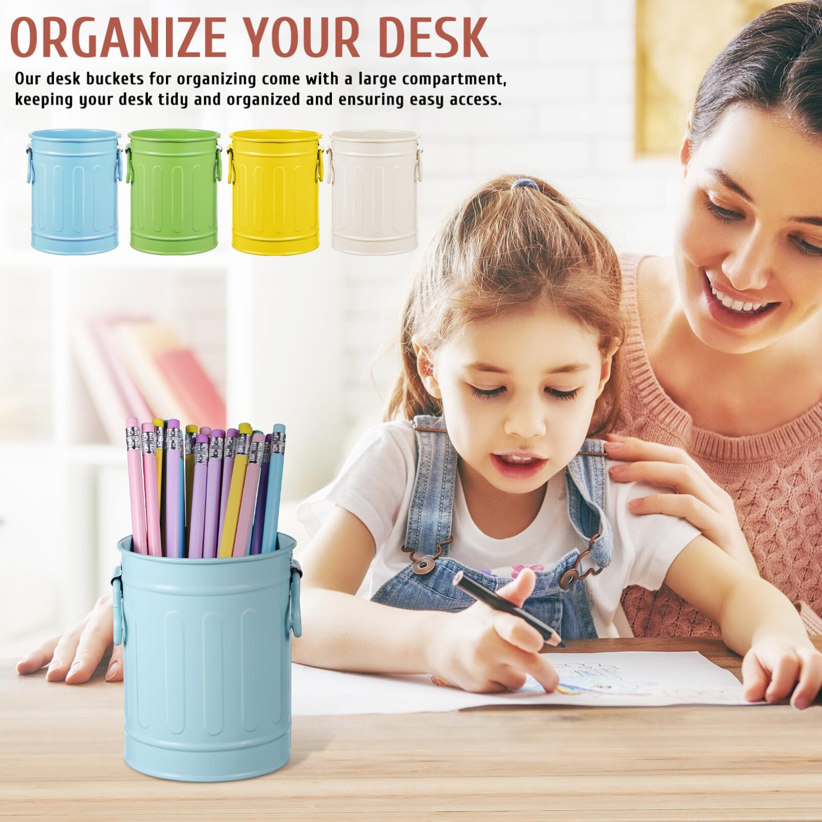 NUOBESTY 4pcs Mini Trash Can for Desk: Metal Wastebasket Tiny Waste Garbage Bin Color Pencil Holder Multifunctional Desk Organizer for Office Home