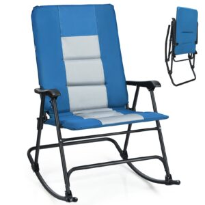 kotek outdoor rocking chair, folding lawn chair with armrests & padded high backrest, rocker camping chair for patio front porch backyard garden beach travel, supports 350 lbs (1, blue)