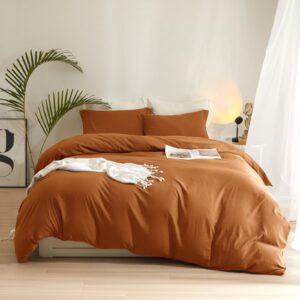 terracotta duvet cover queen size burnt orange duvet cover soft 3 pieces microfiber bedding set rust color fall comforter cover boho caramel duvet cover 90”x90” with zipper closure and 2 pillowcases