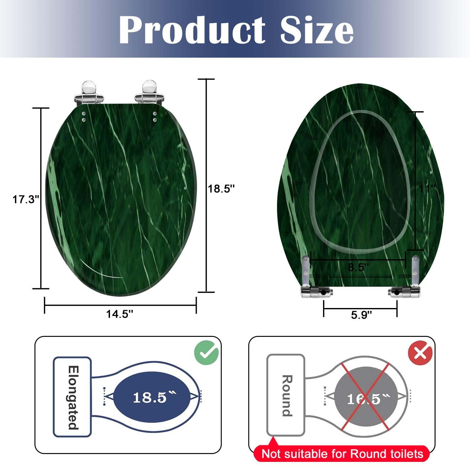 Elongated Toilet Seat Marble texture Green floor Stone wall tiles Slab Granite ceramic Resin Toilet Seat Quietly Slow Close with Quick-Release Hinges Toilet Seat with Cover Easy to Clean Install