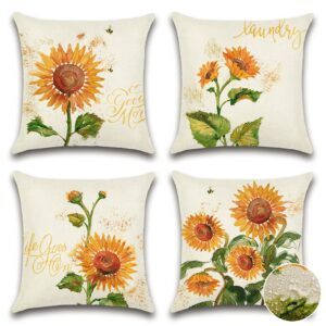 ohok outdoor waterproof pillow covers 18x18 set of 4 farmhouse decor pillow covers outdoor patio throw pillow covers for patio funiture garden bed couch sofa (sunflower)