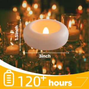 QQFCTOO Flameless LED Floating Candles, 3”Floating Battery Operated Candles,24 Pack Warm Tealights for Cylindrical Vase/Pool/Bath/Hot Bath/Wedding Center Decoration