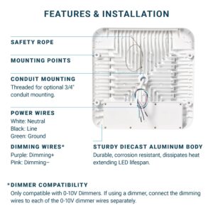 Parmida (4 Pack) LED Canopy Light, Wattage Selectable (200/250/300W), ETL, Dimmable, 100-277VAC, IP65 Waterproof, 5700K, 16.5” x 16.5”, Gas Station, Garage, Street, Outdoor Lighting, Commercial Grade