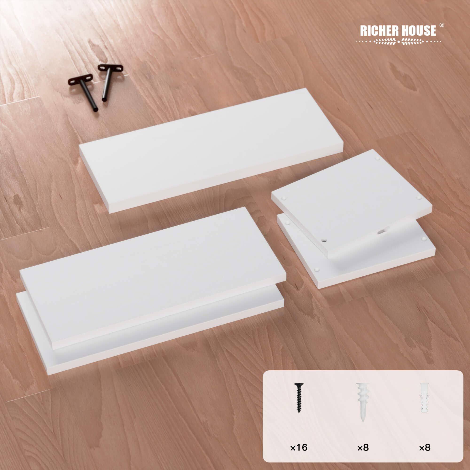 RICHER HOUSE Floating Shelves Bathroom, White Floating Shelves for Wall, Above Toilet Bathroom Shelves, Wall Mounted Hanging Shelves for Bedroom, Kitchen, Living Room, Bathroom Decor - White