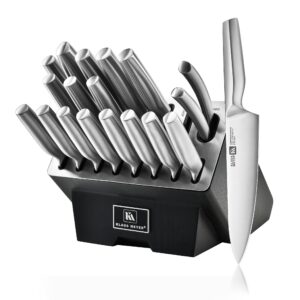 klaus meyer 19 piece contour high carbon stainless steel kitchen knife set with knife sharpener non-slip handles knife set with block