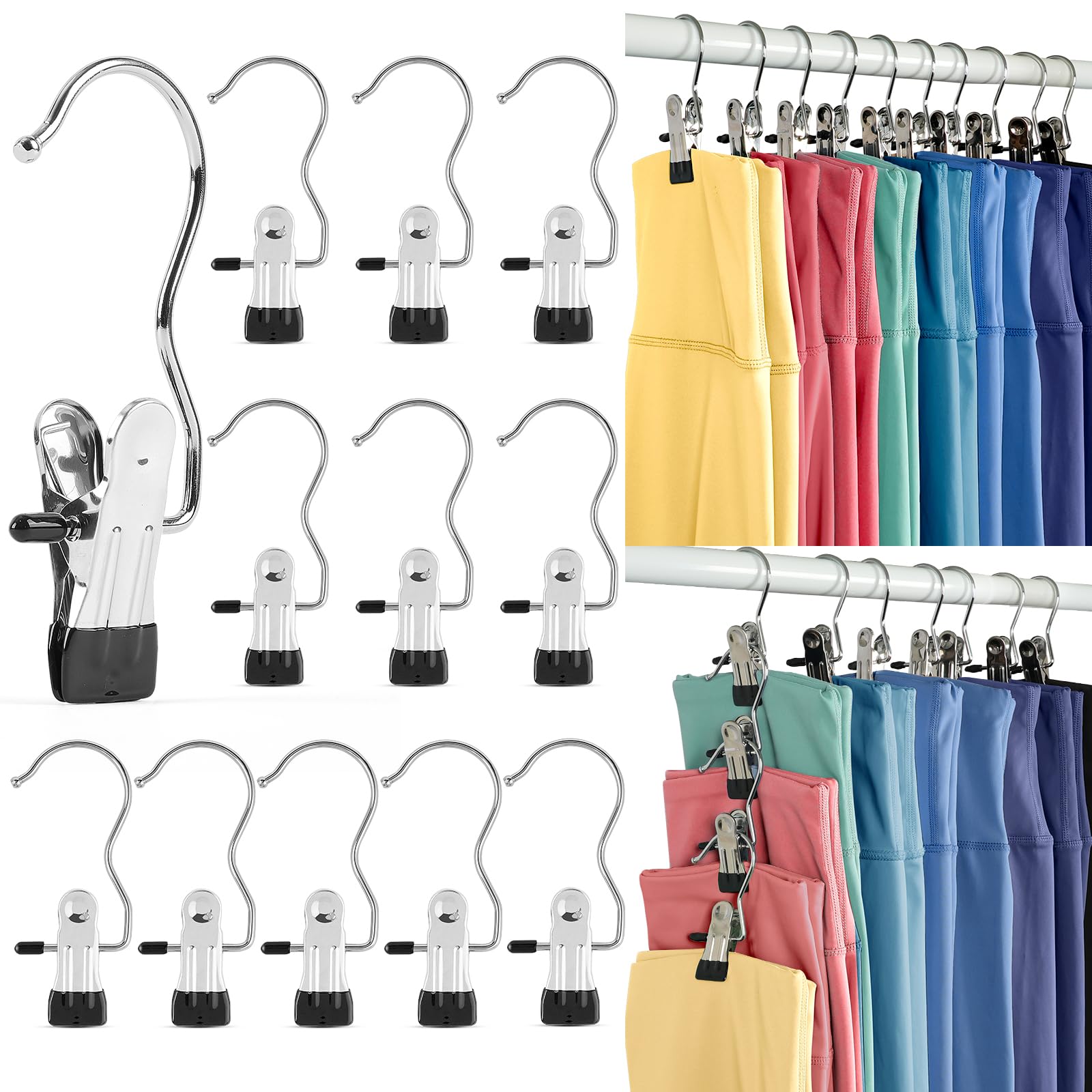 Legging Organizer for Closet, Metal Yoga Pants Hangers 10 Pack Hanging Clips w/Rubber Coated Holds Leggings, Space Saving Hanger Closet Organizers and Storage for Workout Sets, Hat