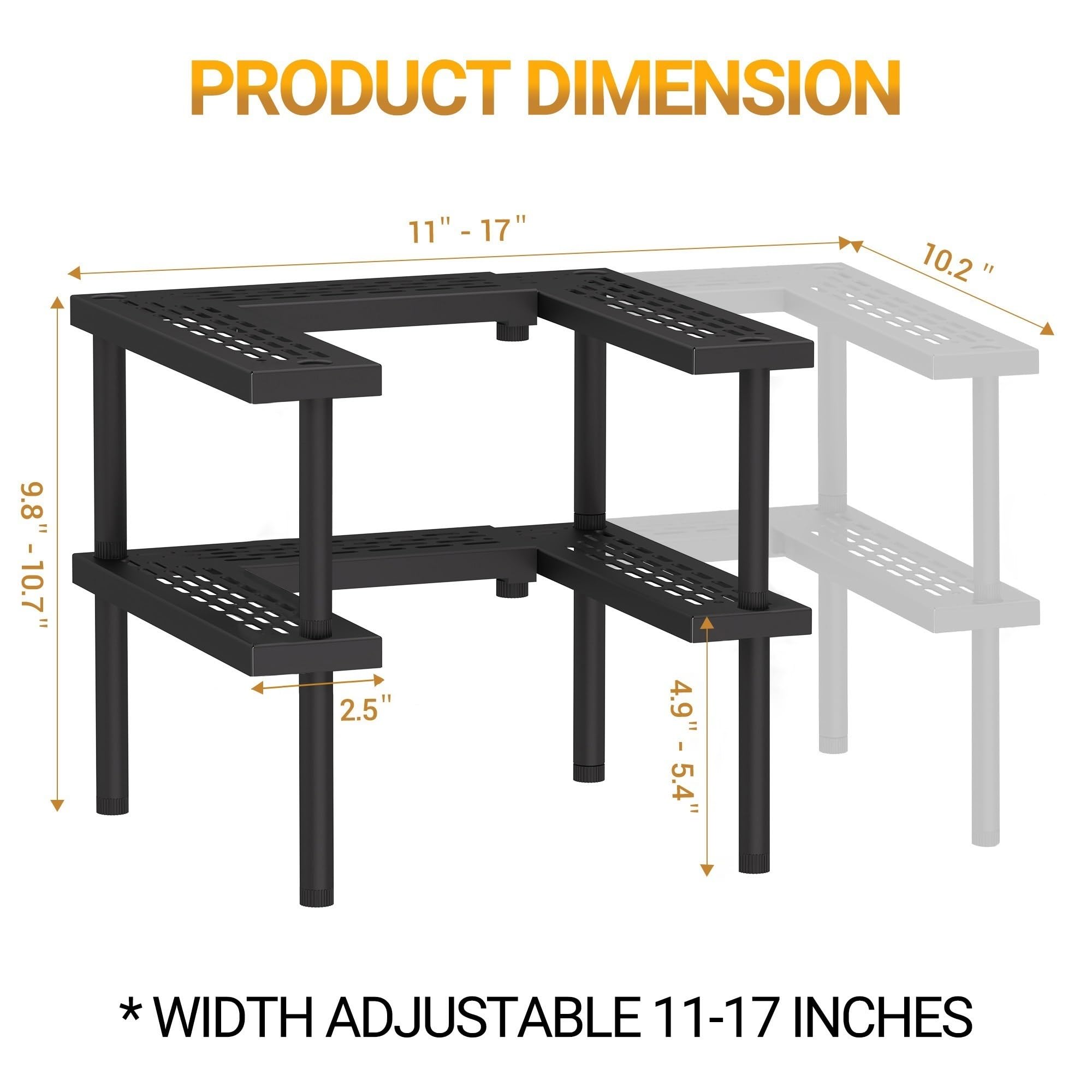 Gaussra Spice Rack Organizer for Cabinet, 2 Tiers Expandable & Stackable Metal Seasoning Organizer, Premium Spice Organization for Cabinet In Home Organization