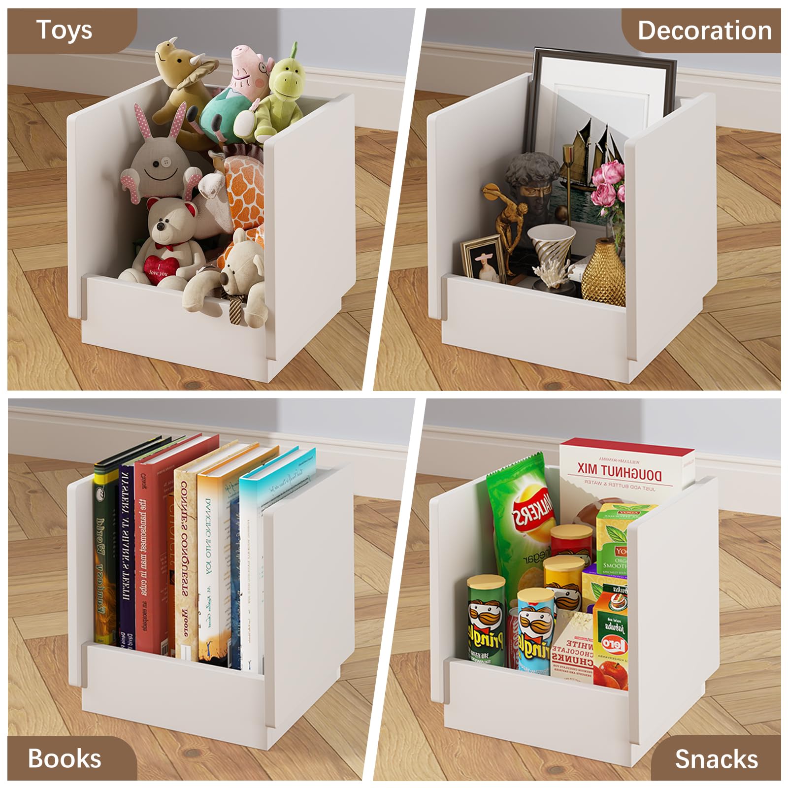 Aenuert Storage Open Bin, Small Toy Organizer Cube Set of 2, Wooden Entryway Storage Shelf for Home Books Food Toy,Small Square Nightstand for Living Room,Playroom,Bedroom