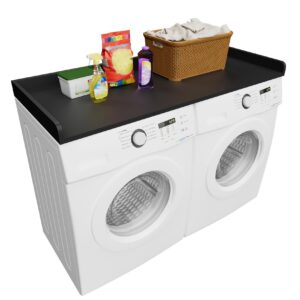 washer and dryer countertop with edge rails (include a non-slip) mat 27.5" depth x 54" width melamine black, release your laundry room, table top for washer and dryer, washer dryer work surface